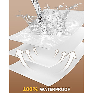 Zenzy 3" Full Waterproof Mattress Topper Cover, [100% Waterproof] [Ultra-Soft] Cover for Mattress Topper, Washable & with Adjustable Straps, Oeko-TEX Certified [Only Cover]- Beige