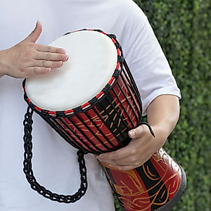 AIMEIS Djembe,10" African Drum Carved of Mahogany Goatskin Hand Drums for Adults Beginner (Red)