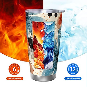 AYCZN Blue Flower 20 OZ Tumbler Stainless Steel Travel Coffee Mug, Red Floral Insulated Water Bottle with Lid and Straws Leakproof Thermal Cup
