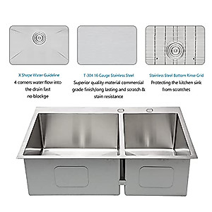 33 Kitchen Sink Drop In Double Bowl - Lordear 33"x22" Kitchen Sink Stainless Steel 16 Gauge Topmount Double Bowl 60/40 Kitchen Sink