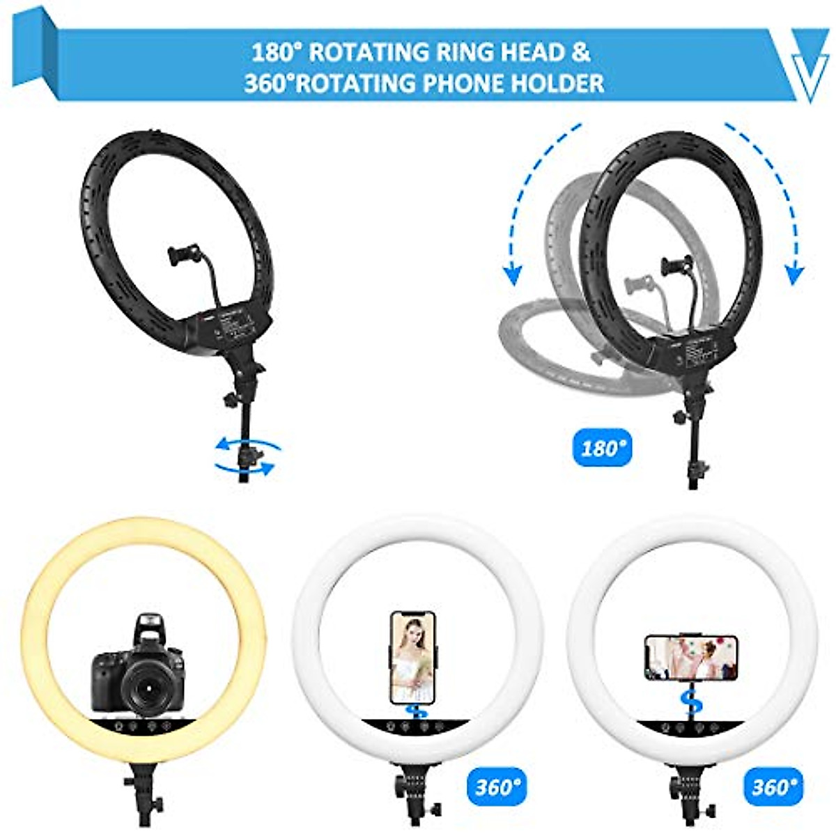WISAMIC Ring Light Kit 18 inch with Stand and Phone Holder Bi-Color Dimmable 2800K-6000K LED Ring Light with Tripod and Remote for Camera Makeup Selfie YouTube Video Photography Shooting iPhone Vlog