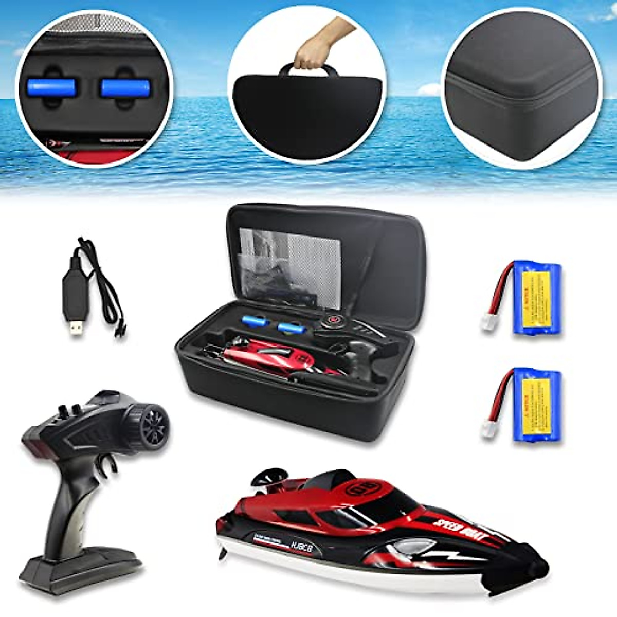 RC Speed Boat for Kids - 20+ MPH Fast Remote Control Boat for Pools Lakes with Portable Storage Pack, 4 Channel 2.4 GHZ and Rechargeable Battery, Summer Outdoor Water Toy Birthday Toys for Boys Teens