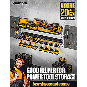 Spampur Power Tool Organizer With Charging Station, Drill Holder Wall Mount, Garage Storage Shelves for Organization, Heavy Duty Tool Shelf & Pegboard Wall Organizer Set Solid Metal 2 Pack