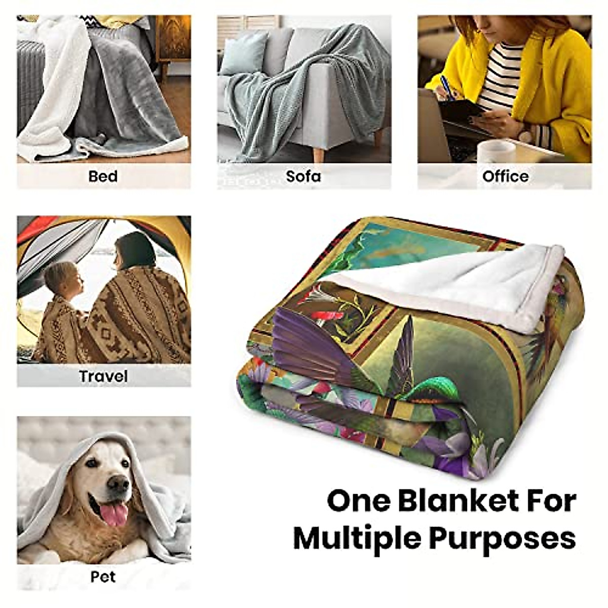 Hummingbird Blanket Summer Blanket Queen Spring Fleece Blanket Huming Birds Throw Blanket Lightweight Blanket Gift Plush Fleece Blanket Hummingbird Themed Gifts for 4TH July Girls Women Bird Lover