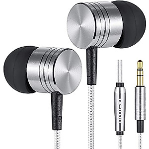Betron B650 in Ear Headphones Earphones Wired with Noise Isolating Earbuds Tangle-Free Cord Carry Case Soft Ear Buds 3.5mm Plug (Silver)
