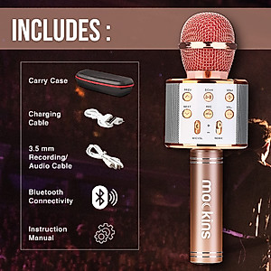 Mockins Rose Karaoke Microphone Wireless w/Built-in Speaker | Wireless Microphones Bluetooth Compatible w/iPhone & Android | Bluetooth Karaoke Microphone for Kids | Portable Microphone Karaoke Mic