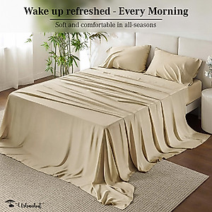 URBANHUT 700 Thread Count Egyptian Cotton Sheets King Size, 4Pc Bed Sheet Set Soft Luxury Bed Sheets for King Size Bed, Sateen Weave Hotel Sheets, 16'' Elasticized Deep Pocket - Sand