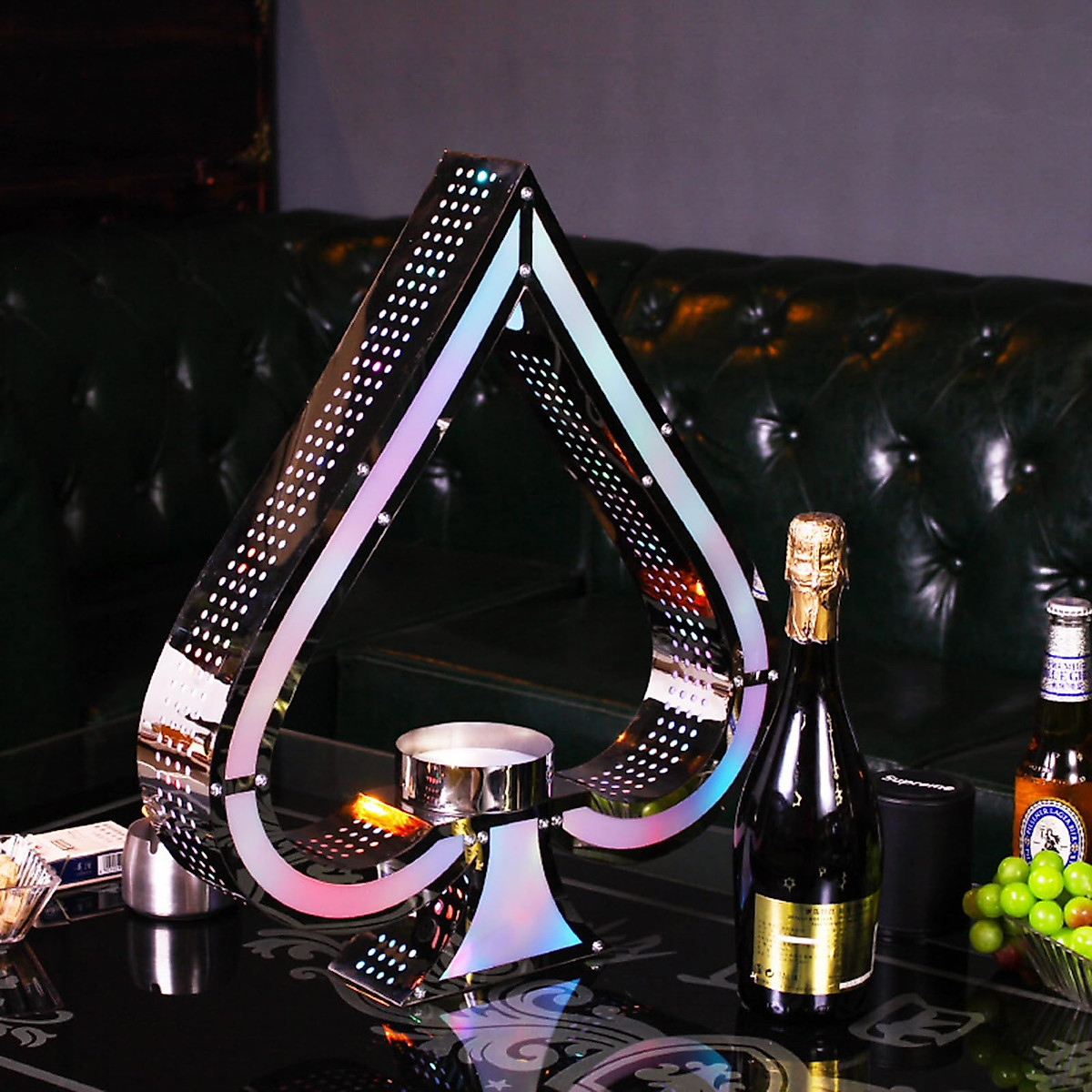 Lvrunben 7-Color Ace of Spades Champagne Bottle Presenter, Glowing Wine Bottle Display, LED Lighted Liquor Bottle Display Shelf for Commercial Home Bar Party Nightclub 20.86’’ High(7-Color)