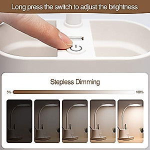 Desk Lamps for Home Office, 3 Light Colors Dimmable Desk Light Led Desk Lamp with Charger, Battery Operated Desk Lamp for Desk, Study Lamp with Pen & Phone Holder,White Led Desk Lamps for Home Office