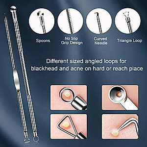Blackhead Removal Tools, 4 Pcs Pimple Popper Tool Kit, Professional Stainless Pimples Comedone Extractor with Portable Case(Silver)