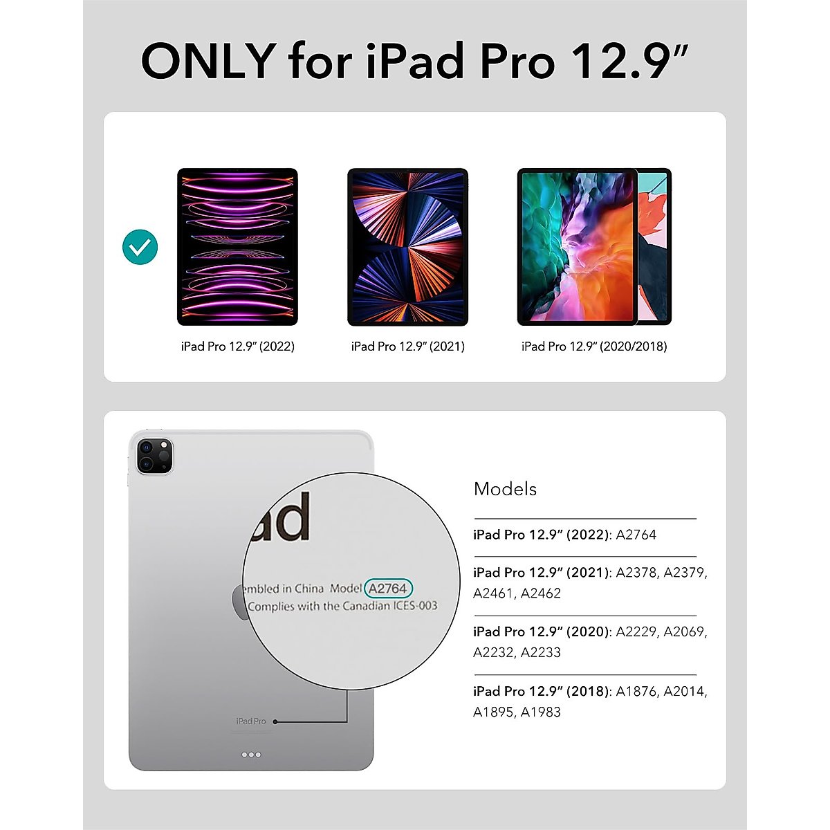 ESR Ascend Keyboard Case, iPad Case with Keyboard Compatible with iPad Pro 12.9 (2022/2021/2020/2018), Magnetic Detachable Case, Fully Adjustable Portrait/Landscape Stand, Black