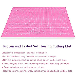 Headley Tools 12 x 18 Inch Self Healing Cutting Mat, Durable Rotary Cutting Mat Double Sided 5-Ply Gridded A3 Cutting Board for Craft, Fabric, Quilting, Sewing, Scrapbooking Project, Pink/Dark purple