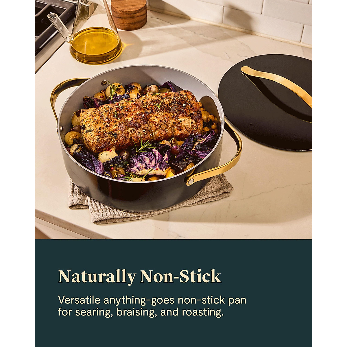 Caraway Rondeau - 6 Qt Non-Stick Pan with Lid - Free From Forever Chemicals - Perfect for Searing, Braising, & Roasting - Marigold