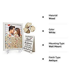 LotFancy Wedding Guest Book Alternative, Drop Top Frame, Heart Drop Wood Guest Book with Stand, 87 Wooden Hearts, 2 Pens, Rustic Wedding Decorations for Reception Baby Shower, Birthday, Graduation