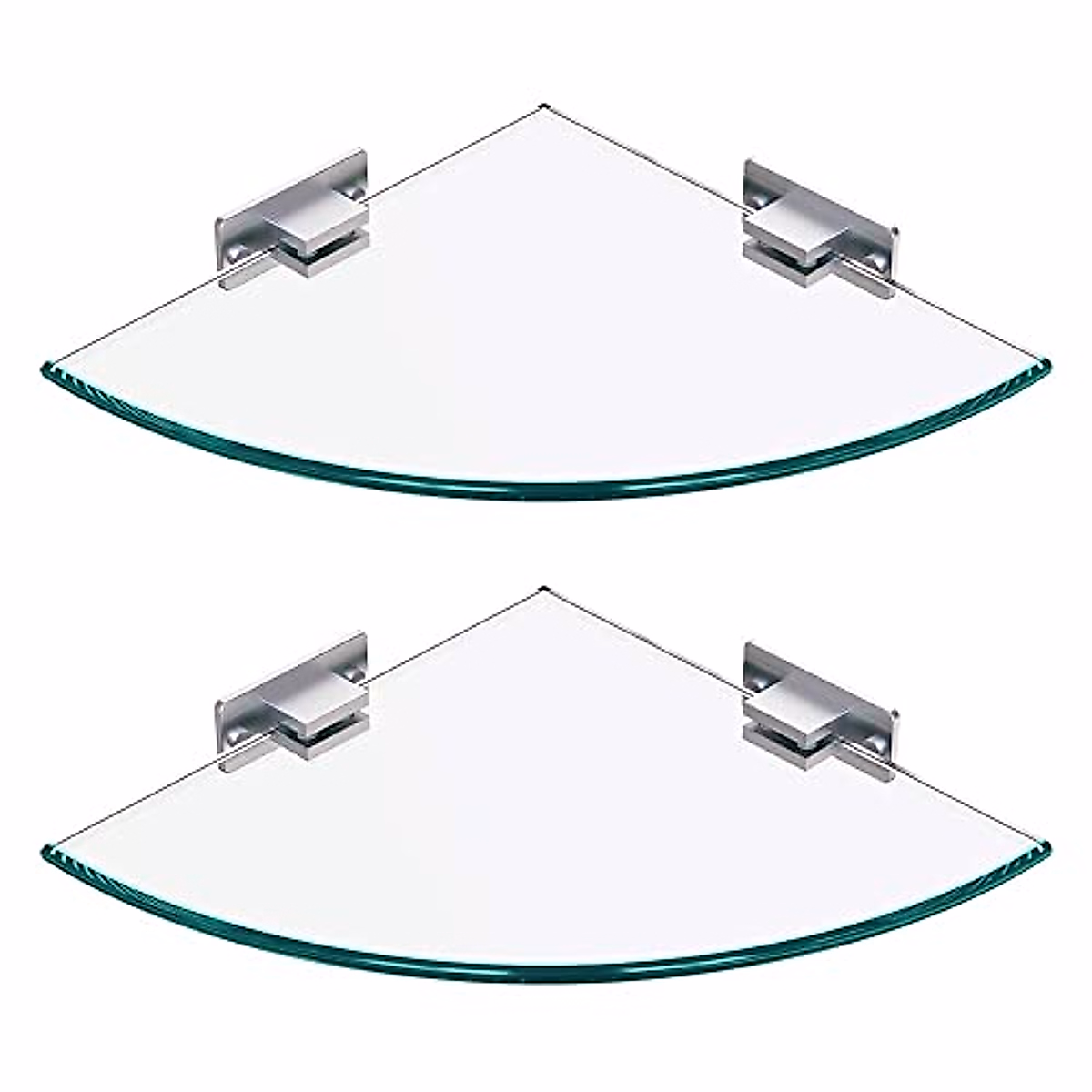 MOGFCT Bathroom Glass Shelf Shower Caddy Shelves with Aluminum Bracket Shampoo Holder Organizer Tempered Triangle Glass 8MM Extra Thick 2 Pack Wall