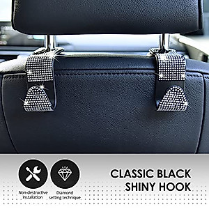 cueclue 2 PCS Car Seat Headrest Hook, Bling Rhinestone Car Storage Headrest Hanger Holder Hooks Organizer, Auto Back Seat Hangers Rear, Headrest Hooks for Purse Groceries Bag Handbag (White)