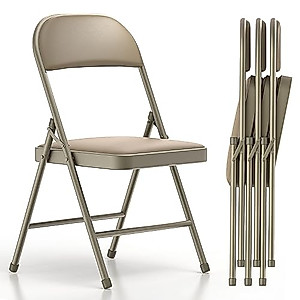 Nazhura 4 Pack Folding Chairs with Padded Cushion and Back, Khaki Metal Chairs with Comfortable Cushion for Home and Office, for Indoor and Outdoor Events (Kahki, 4 Pack)
