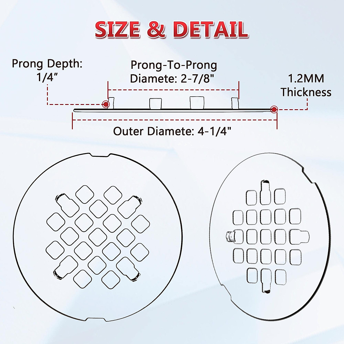 Enhon 2 Pack 4-1/4 Snap in Shower Drain Cover, Round Shower Strainer Drain Grid, Bathroom Shower Drain Grate Cap Replacement for Hair Catcher, Matte Black, Stainless Steel