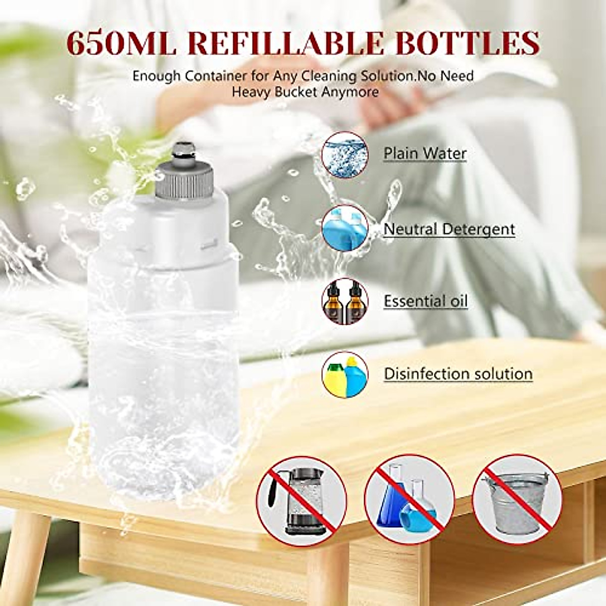 Nofaner Spray Mop, Mops for Floor Cleaning Kitchen Dry Wet Flat Mop with 22 Oz Refillable Bottle 4 Washable Pads 1 Slicker Scraper for Wood Laminate Vinyl Ceramic Hardwood Tiles