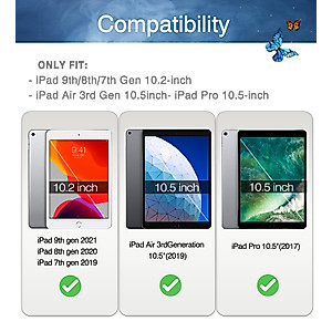 KUAELEN iPad Rotating Case for 2021 iPad 10.2 inch, Smart iPad 9th/8th/7th Generation Case with Pencil Holder, 360 Degree Roating Cover for iPad Air 3rd Generation 2019/iPad Pro 10.5(Blue Butterfly)