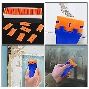 Zorveiio 200 Pcs Plastic Razor Blades Plastic Scraper Blades Double Edge Razor Blade for Removing Labels Stickers Gasket Decals on Glass Car Window - Orange