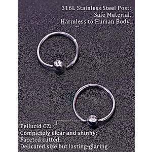 Boernfnso 18G Nose Rings for Women Surgical Steel Nose Rings Hoops Nose Piercing Jewelry,Screw Nose Rings, Corkscrew Nose Ring Studs,Opal Nose Ring CZ Screw Nose Studs，Cute Nose Rings,Silver