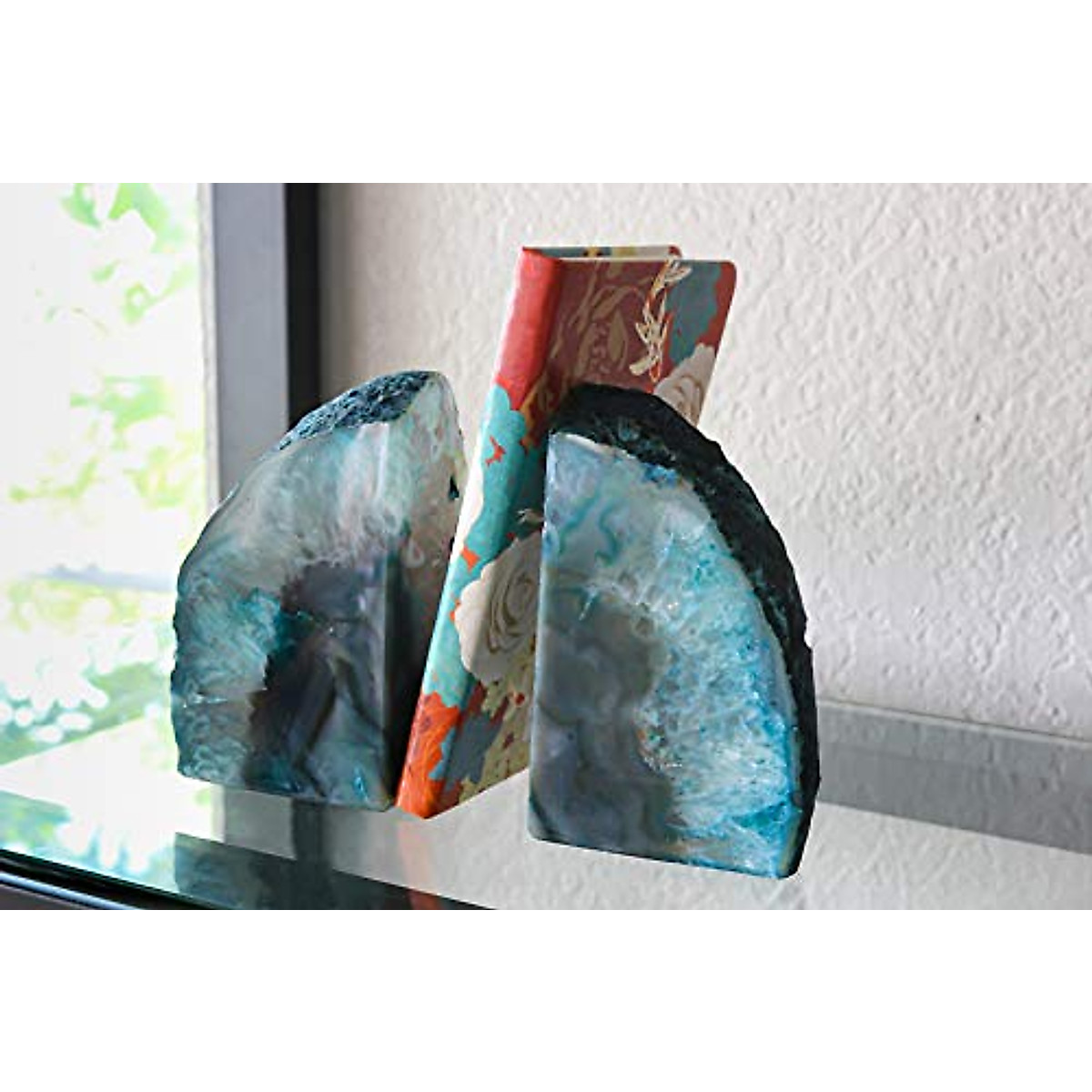 Brazilian Agate Polished Crystal Bookends Dyed Non-Toxic Blue with Rubber Bumpers (2 to 3 Lbs)