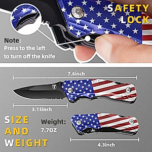 Multitool Pocket Knife American Flag, US Flag Folding Knife, Patriotic Christmas Stocking Stuffers American Gifts for Men Him Dad Husband, Cool Gadgets for Survival Fishing, Camping Accessories