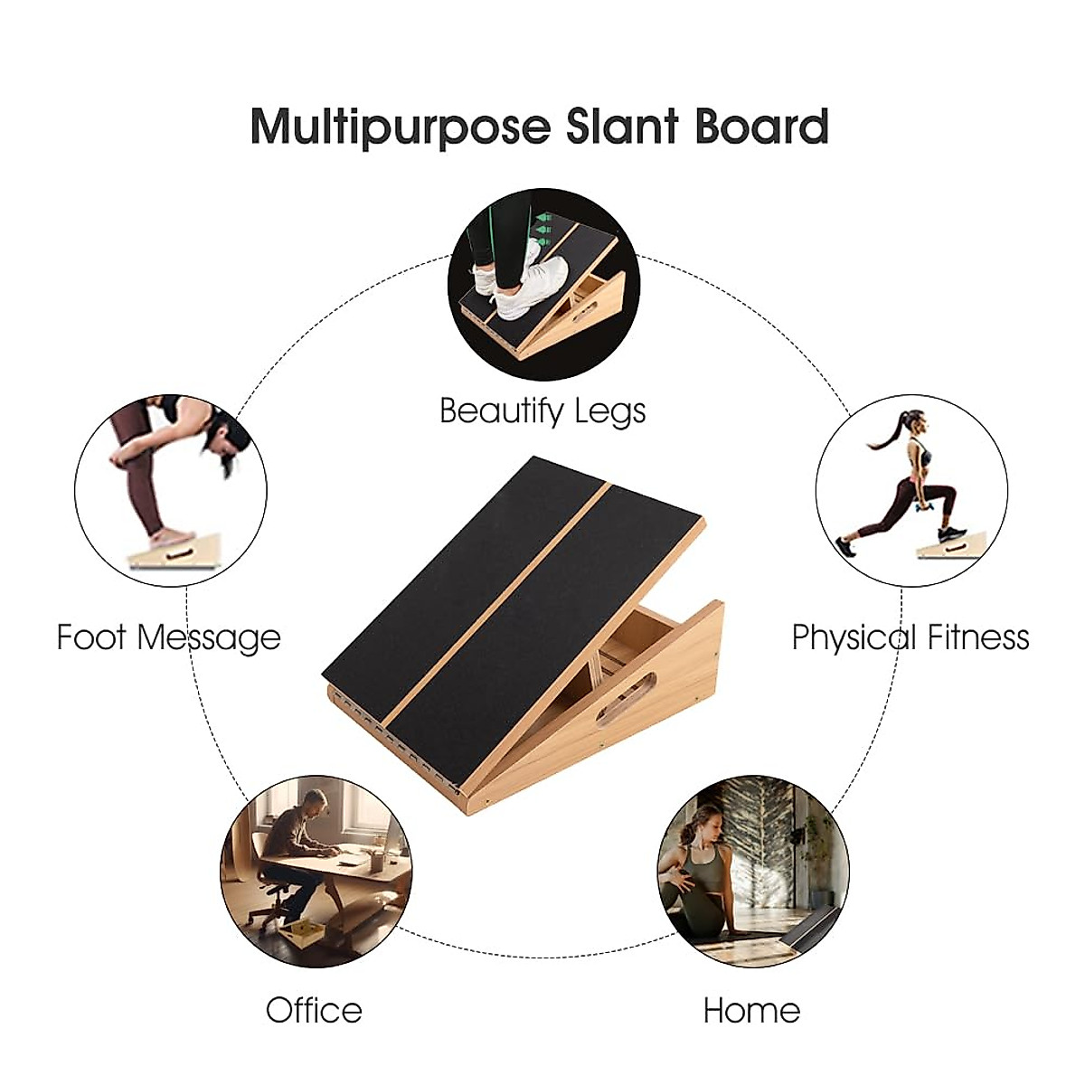 CIKEA Wooden Slant Board/Calf Incline Board - Calf Stretcher with Anti-Slip Surface, Foldable and Portable Calf Stretch Wedge Board for Plantar Fasciitis Exercise