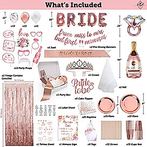 226 PC Bachelorette Party Decorations Kit- Rose Gold Bridal Shower Decorations, Banners, Curtains Mimosa Bar Supply Bride Balloons Sash Tiara Veil Topper Plates Cups Napkins Straws for 25 Guest & More