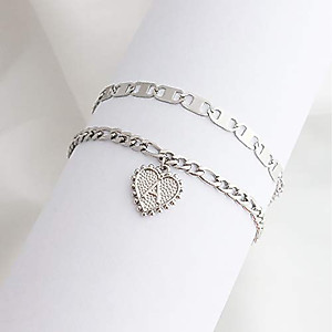 C Silver Initial Anklet for Women Silver Cuban Link Anklet Bracelet for Women Men Dainty Letter Name Ankle for