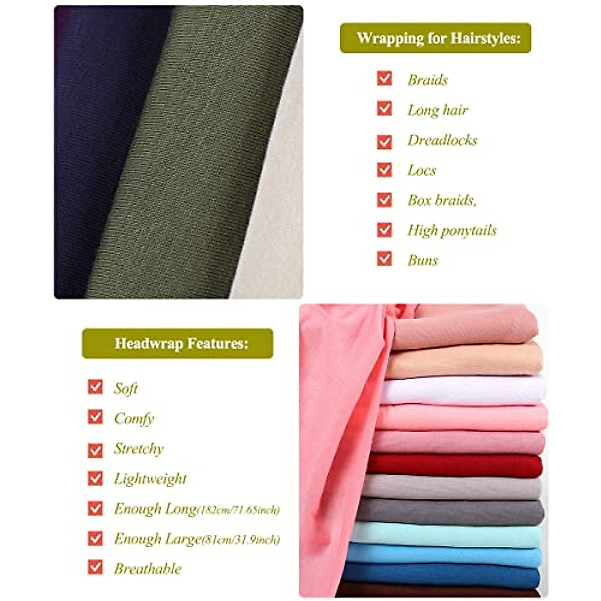 Harewom 3PCS Head Wraps for Black Women Turban Headwraps Stretchy African Hair Wraps Soft Jersey Head Scarf Tie Headbands Pack for Dread Locs Natural Hair