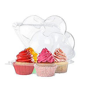 Plastic Cupcake Containers Boxes | 4 Compartment – 50 Pack | Disposable High Dome Cupcake Holder With Lid Bulk | Extra Sturdy And Stackable Cupcake Boxes | Durable Muffin Packaging Transporter To Go