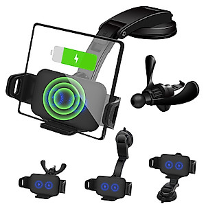 Wireless Car Charger Mount, 15W Dual Coils Fast Charging Car Phone Holder for Air Vent & Dashboard, Compatible with Galaxy Z Fold 4/3/2/Z Flip 4/3/iPhone 14/13/12/11/X/8 Series/Samsung S23 Ultra