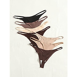 Verdusa Women's Seamless Thong 7pack No Show Underwear Panties Set Multi Nude Brown M