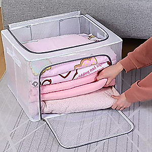 Kaysun Stackable Closet Clear Storage Bins with Lids Waterproof Foldable Steel Frame Storage Box for Clothes 66L Baby Cloth Storage bag Organizer for Bedding Clothing Toy(2-Pack 66L+2-pack 22L）)
