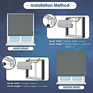 SUNFREE Cordless Roman Shades for Windows, Blackout Room Darkening Roman Blinds, Thermal Insulated Window Blinds Treatment, Washable Roman Blind for Living Room, Bedroom, Kitchen, 34" x 64", Grey