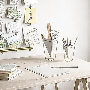 Umbra - 1004372-524 Trigg Desktop Planter Vase & Geometric Container-for Succulent, Air, Mini Cactus, Faux Plants and More, Desk, White/Brass