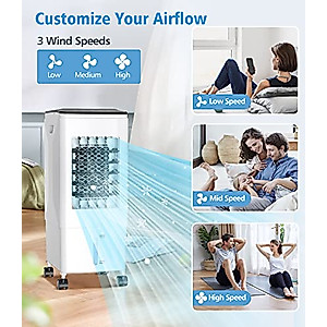 Portable Air Conditioners, Air Conditioner Portable, 3-In-1 Air Conditioners with 3 Wind Speeds & Remote Control, 60°Rotation, Air Conditioner Portable for Room Office Home