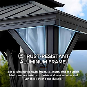 Sunjoy 10 ft. x 10 ft. Hardtop Gazebo, Outdoor Aluminum Frame, 2-Tier Steel Hardtop Backyard Gazebo with Netting, Curtain and Ceiling Hook by SummerCove