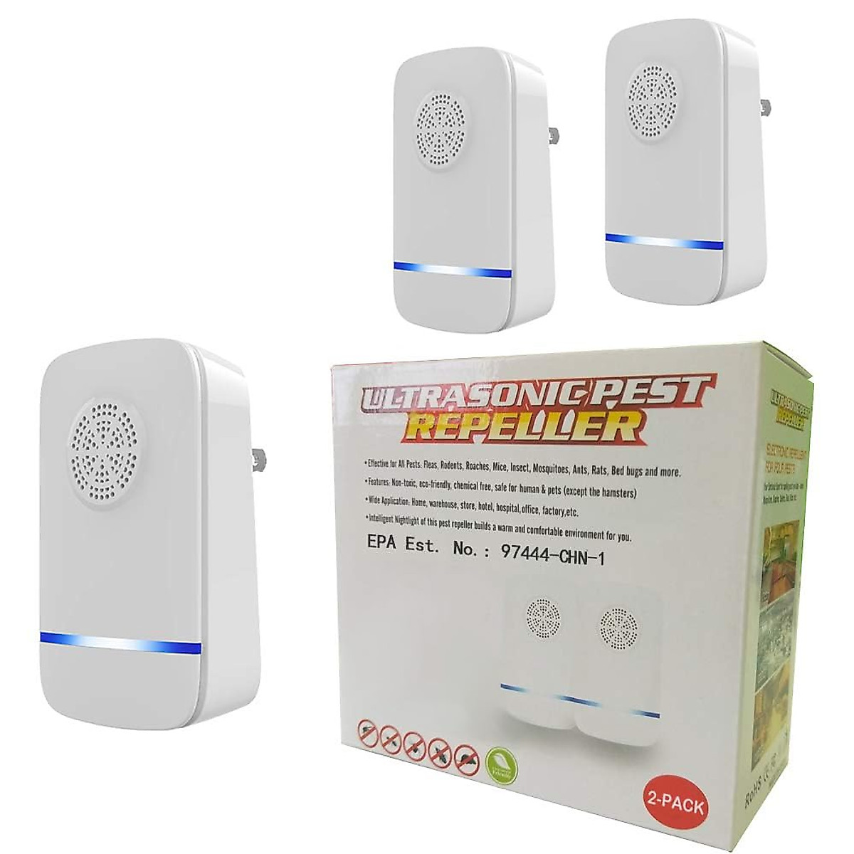 MAIKAILUN 2 Pack Mouse Repellent Ultrasonic Indoor, Bug Repellent, Mice Repellent Plug-ins, Mosquito Roach Bed Bug Ant Insect for Attic Warehouse Indoor Home