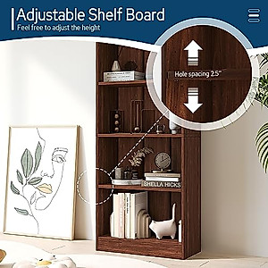VICLLAX 4-Shelf Wooden Bookcase, 54.5" Height- Adjustable Open Bookshelf for Home Office, Walnut Standing Display Book Shelf