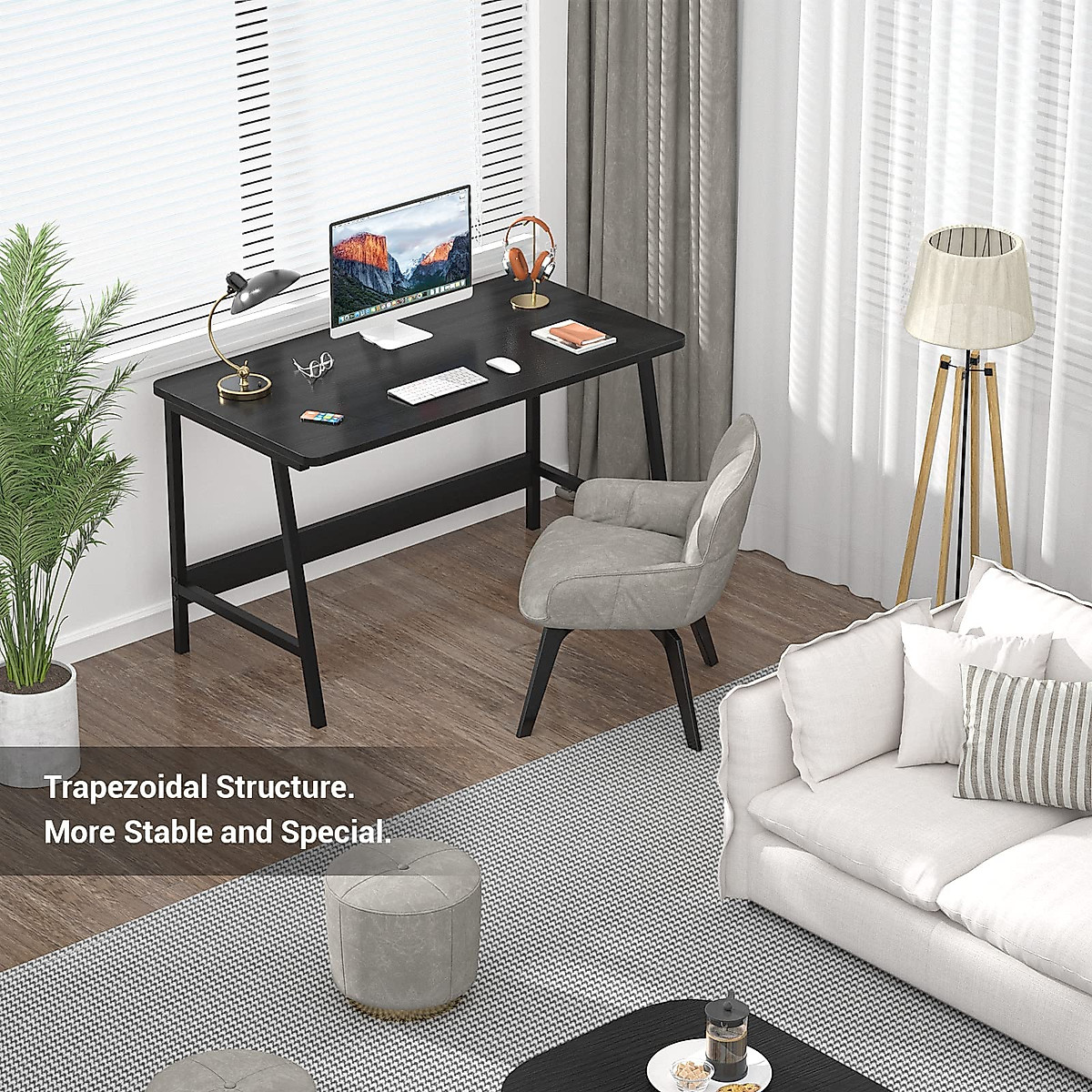 Topfurny Computer Desk, 39 Inch Small Computer Desk Study Table for Small Spaces, Modern Simple Writing Desk with Round Desk Corner Edge for Home Office, School, Bedroom, Workstation,Black