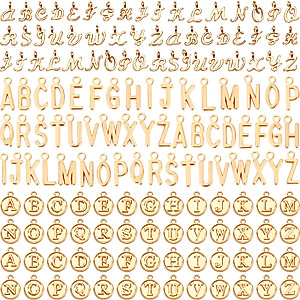 SANNIX Letter Charms, 156Pcs/6 Sets Alphabet ABC Letter Charms 3 Styles Capital A-Z Charms DIY Bracelet Necklace Pendants with 200Pcs Open Jump Rings for Jewelry Making, KC Gold