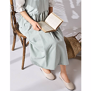 NEWGEM Cotton Linen Cross Back Apron for Women with Pockets for Cooking Gardening Turquoise without Waist Ties