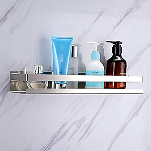 OwnMy Bathroom Shower Shelf Stainless Steel Bath Kitchen Basket Shower Caddy Rack, Rustproof Metal Bathroom Storage Floating Shelves Wall Mounted Shower Corner Rectangular Shelf - 16 Inch Silver