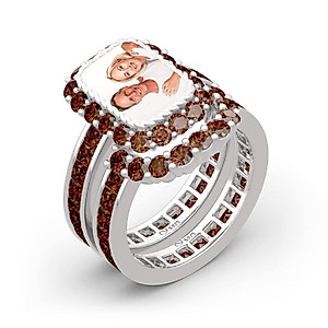 Jeulia Personalized Photo Ring Set Diamond Custom You Are Unique Sterling Silver Band Engagement Anniversary Promise Wedding Rings (Brown, 9)