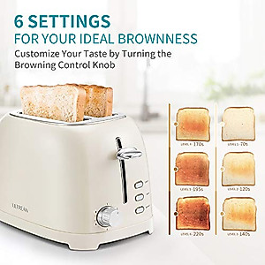 Ultrean Toaster 2 Slice with Extra-Wide Slot for Toasting Bagels, Breads, Waffles & More, Stainless Steel Material with Removable Crumb Tray, 6 Browning Settings