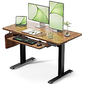 Marsail Standing Desk Adjustable Height with Extra Large Keyboard Tray, Electic Adjustable Desk with 4 Memory Presets Cable Management 2 Storage Hooks, Sit Stand Up Desk for Home Office, 48Inch,Rustic