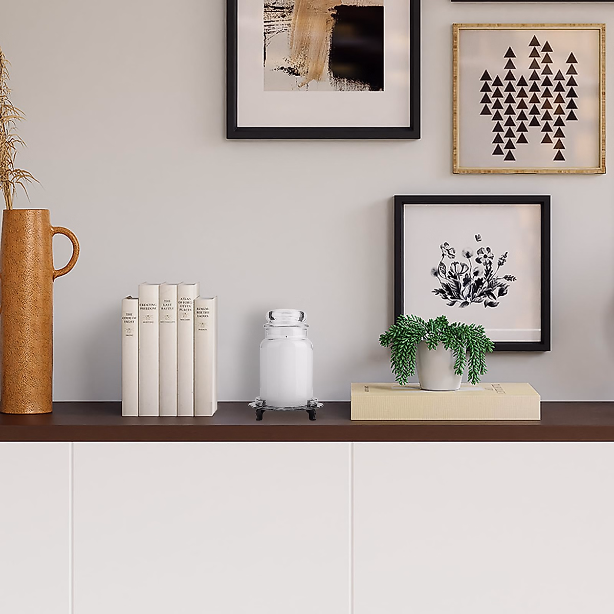 Beautyflier Scented Candle Holder Tray, Pedestal Candle Stand for Yankee Candle Classic 22oz Large Jar Single Wick Scented Candle, Decorative Marble Pattern Acrylic Candle Plate, Holder ONLY (Black)